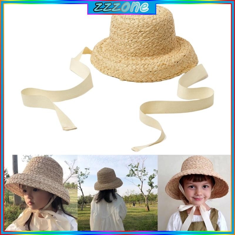 zzz Handwoven Straw Hat for Kids Girls Summer Sun-shade Bucket Hat Wide ...