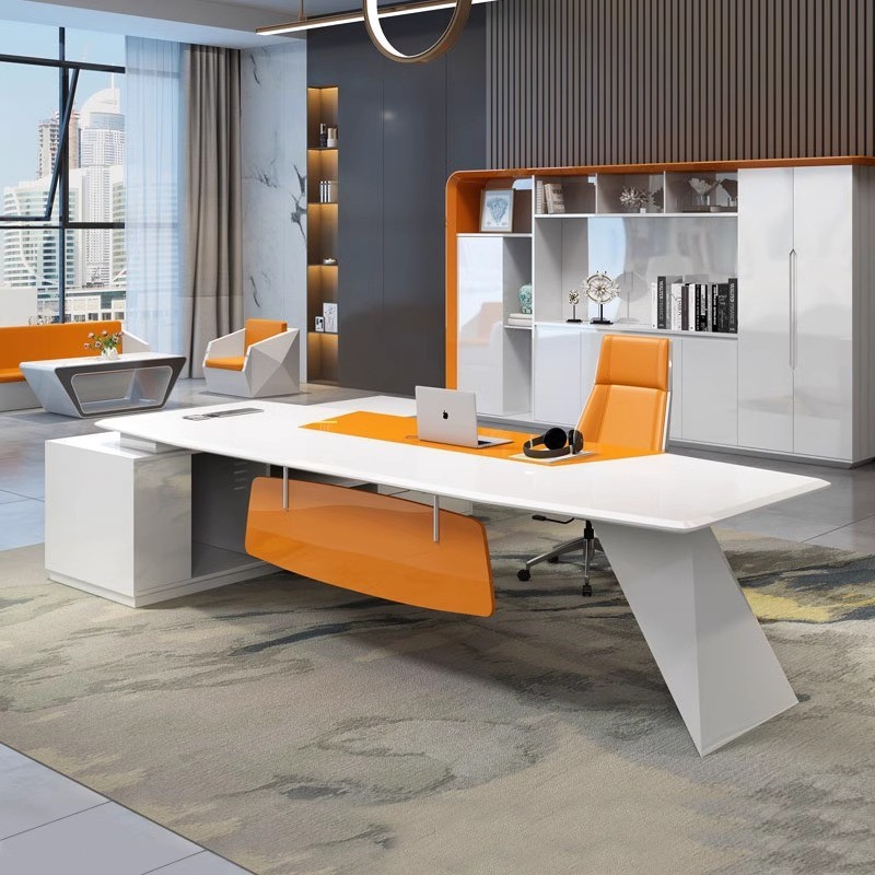 【FYS】White Lacquered Boss Desk Creative Furniture Simple Modern ...