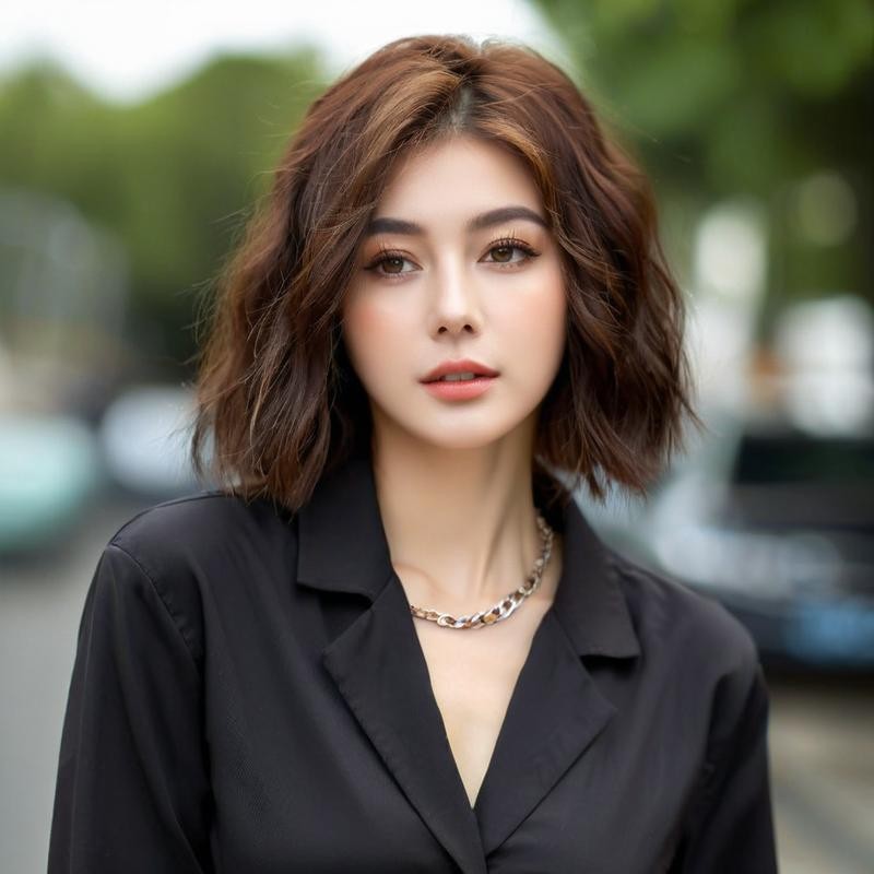 Wig Female Shi Short Hair Water Ripple Wool Medium Bangs Full Head Wig ...