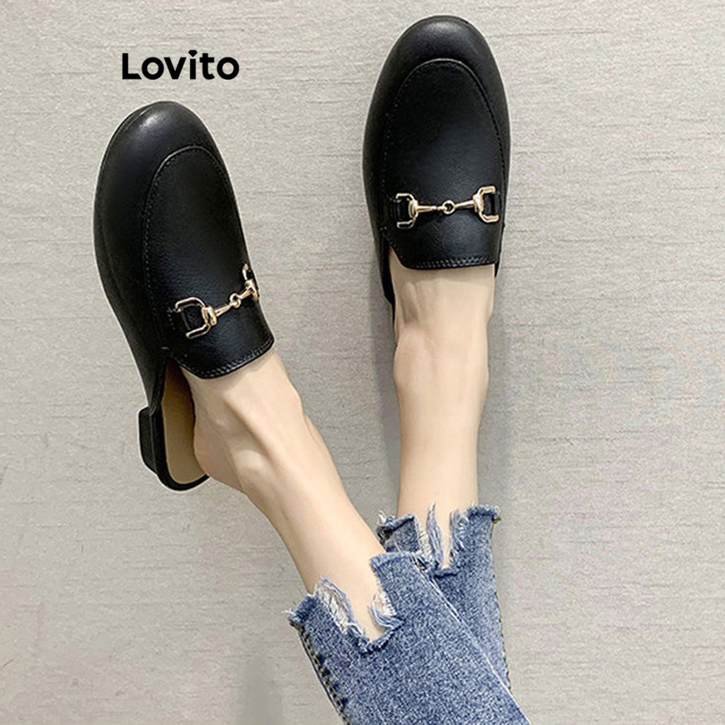 Lovito Women Casual Plain Metal Mueller Slip Ons LFA45568 | Shopee ...