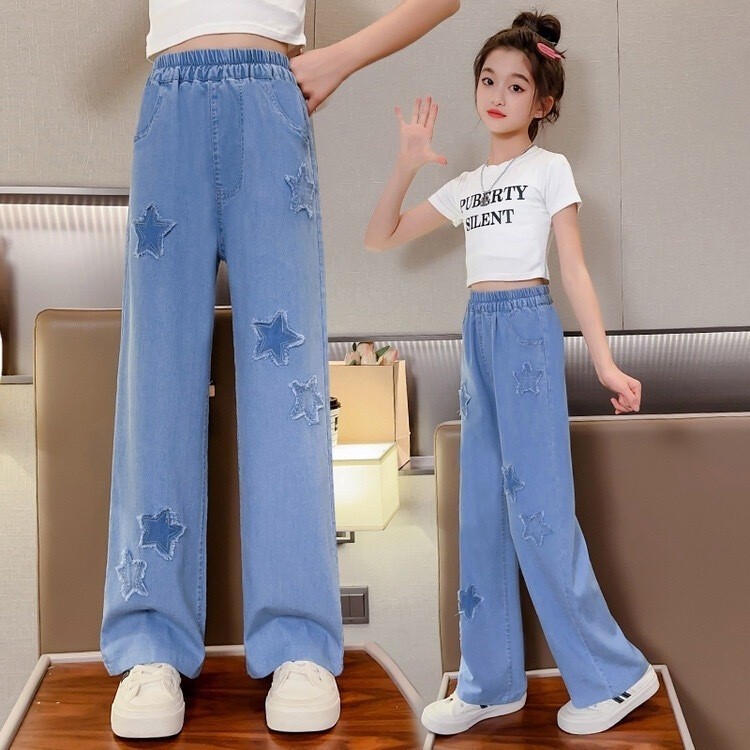 Girls'Fashion Denim Pants with Frayed Hem & Star Design New Arrival Hot ...