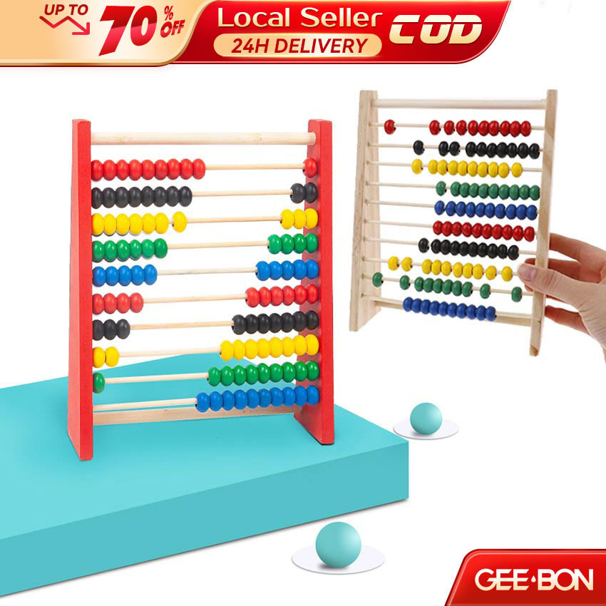 GEEBON 10 Row Wooden Kids Beads Abacus Count Frame Teaching Aid Math ...