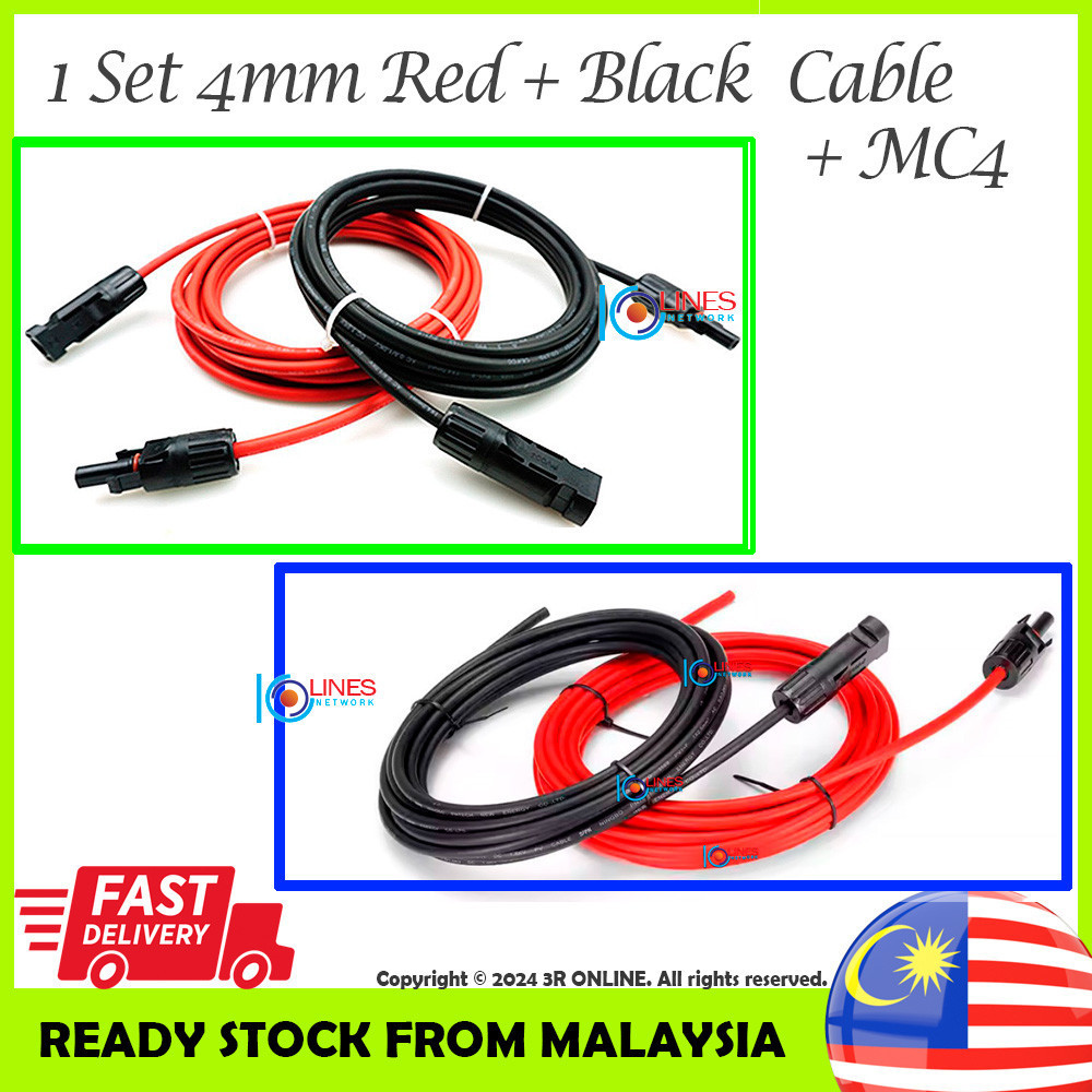 1 Pair 2-Core 4mm2 6mm2 Solar Cable Extension + MC4 Connector DC Wire PV Photovoltaic Copper ...