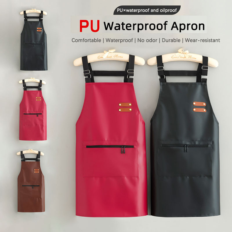 Waterproof Apron PU Leather Apron for Woodworks Cooking Black Apron Bar ...