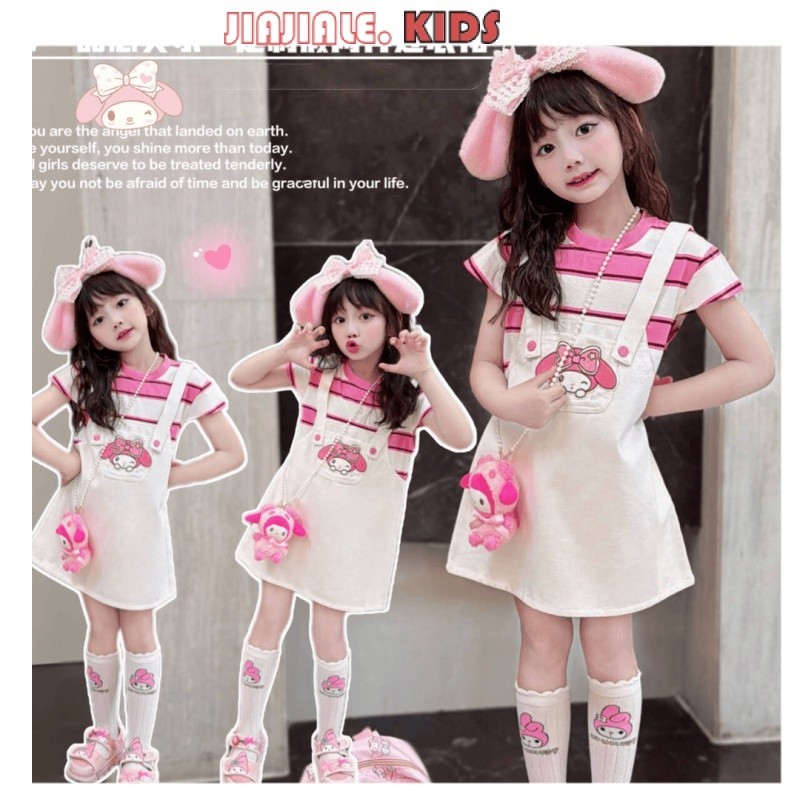 【size90-170】Girl's fake two pieces Melody dress, summer kids cute dress ...
