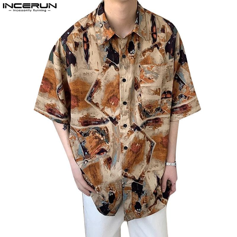 INCERUN Men's Printed Short sleeved Shirt | Shopee Philippines