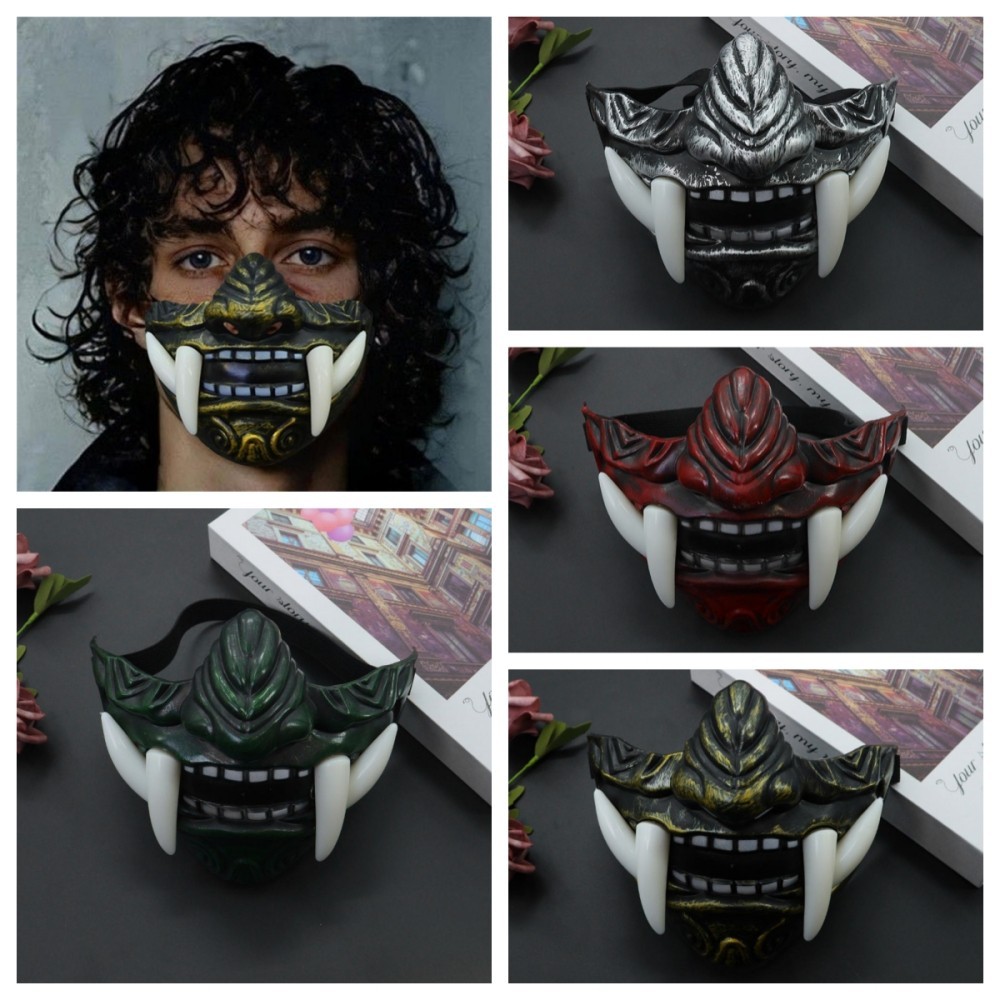 Halloween Cosplay Japanese Mask Half Face Mask Horror Ghost Face Fang ...