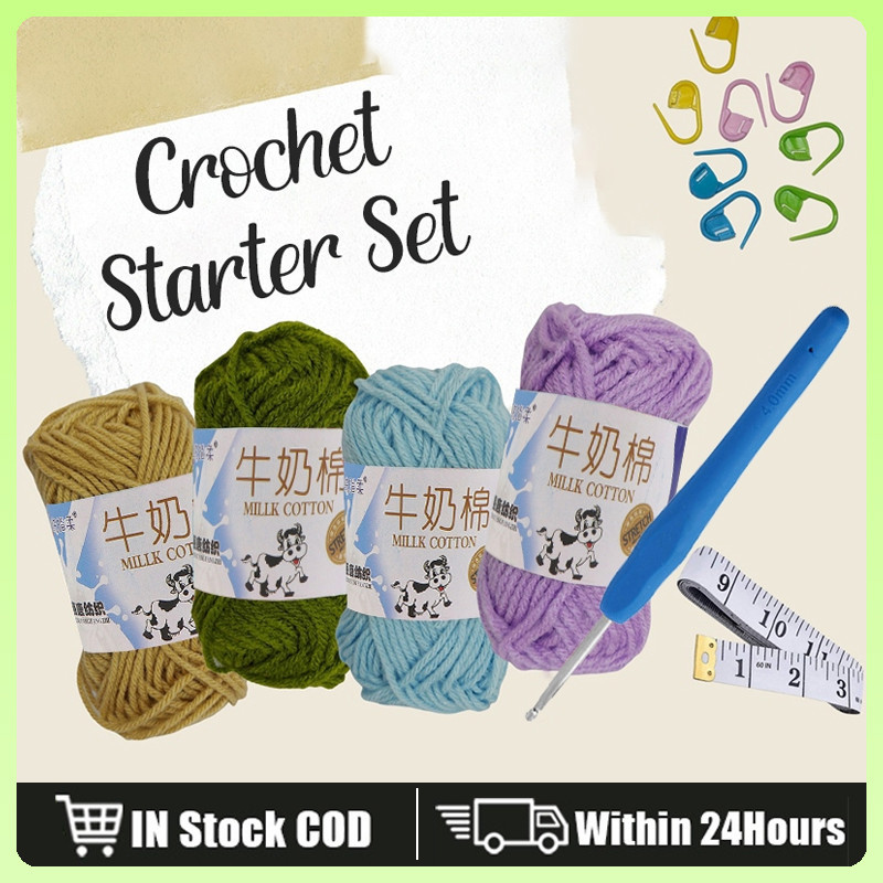 Crochet Set 5PLYS Milk Cotton Yarn/Crochet Beginner Set /Crochet ...