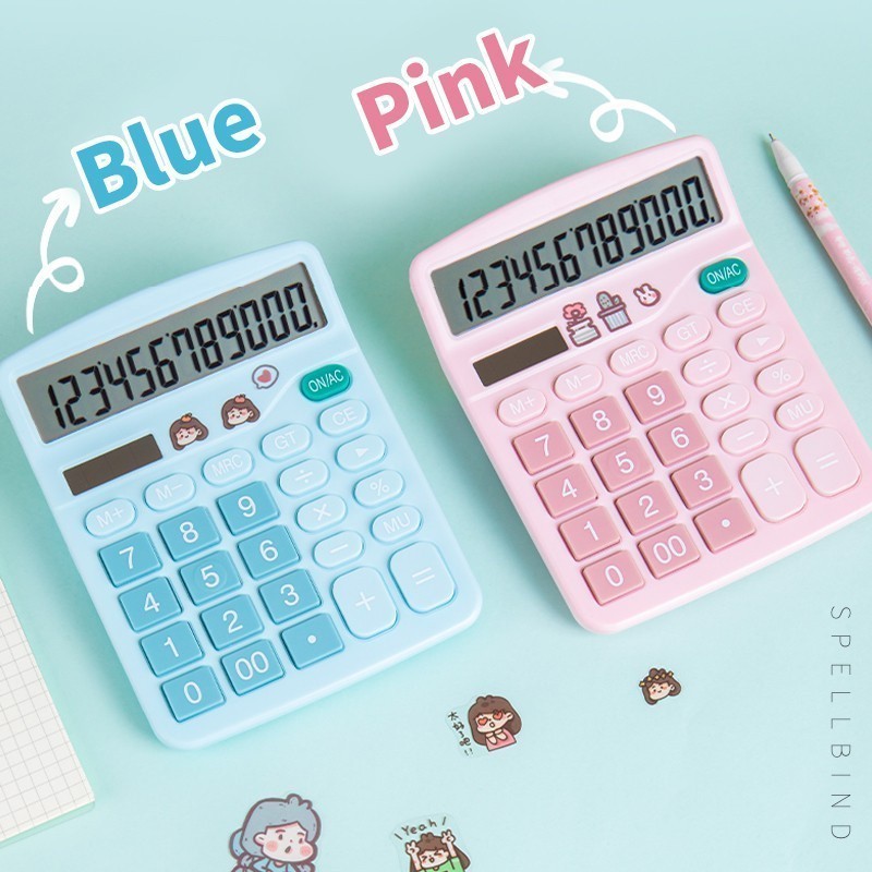 Cute Calculator with 12-Digit Large LCD Display Solar Battery Dual ...