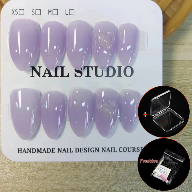 100% Handmade Short Almond shape Jelly purple With Transparent Heart ...