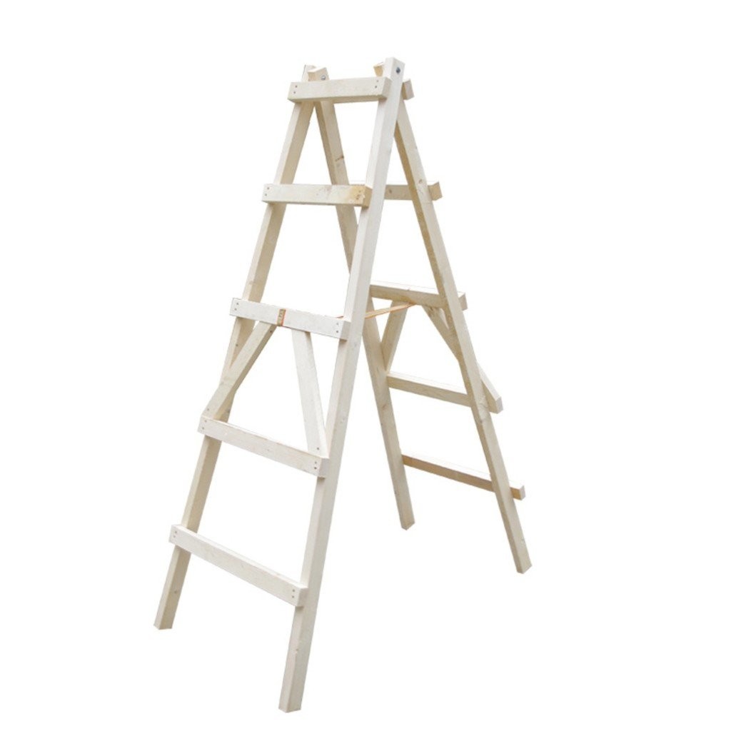 White Pine Double Sided Ladder Simple Decoration Wooden Solid Wood Step ...