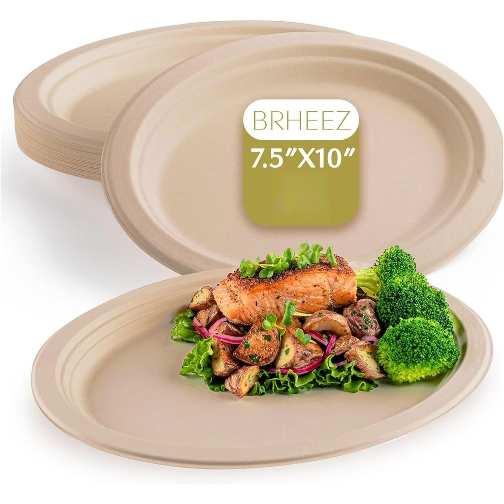 50pcs 7-10" Disposable Plates, Eco-Friendly Bagasse Biodegradable Paper ...