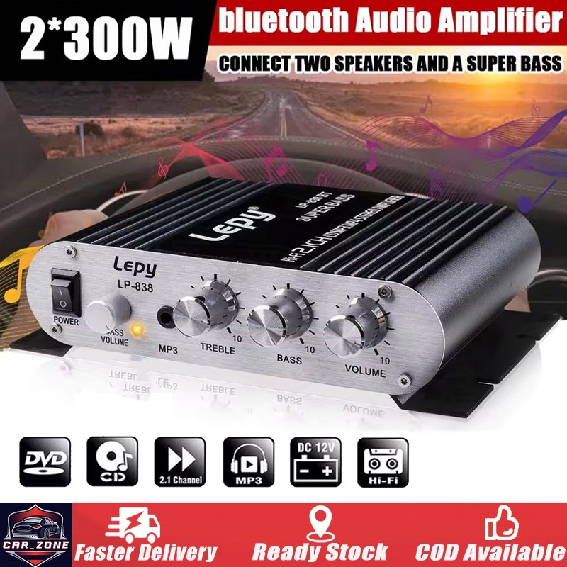 Mini Lepy LP-838 12V Hi-Fi Stereo Mega Bass Car Amplifier 2.1 Channel ...