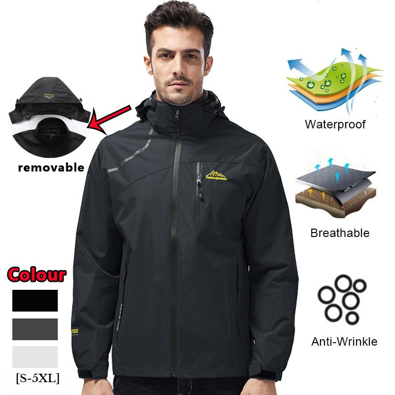 [COD] Men's Jacket Waterproof Outdoor Large Zip Hooded Jacket tactical ...