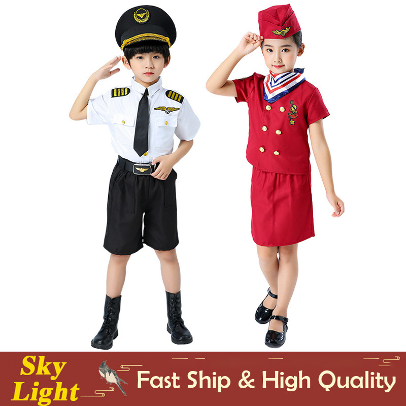 Pilot Captain Aircraft Commander Uniform White Black Suit For Kids Boy ...