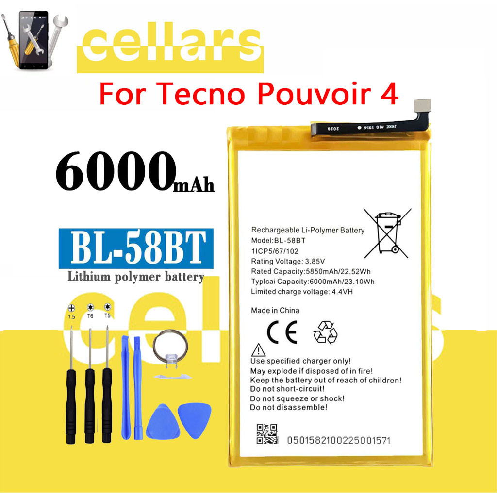 BL-58BT Battery For Tecno Pouvoir 4 LC7 Spark 6 Air KE6 Battery Spare ...