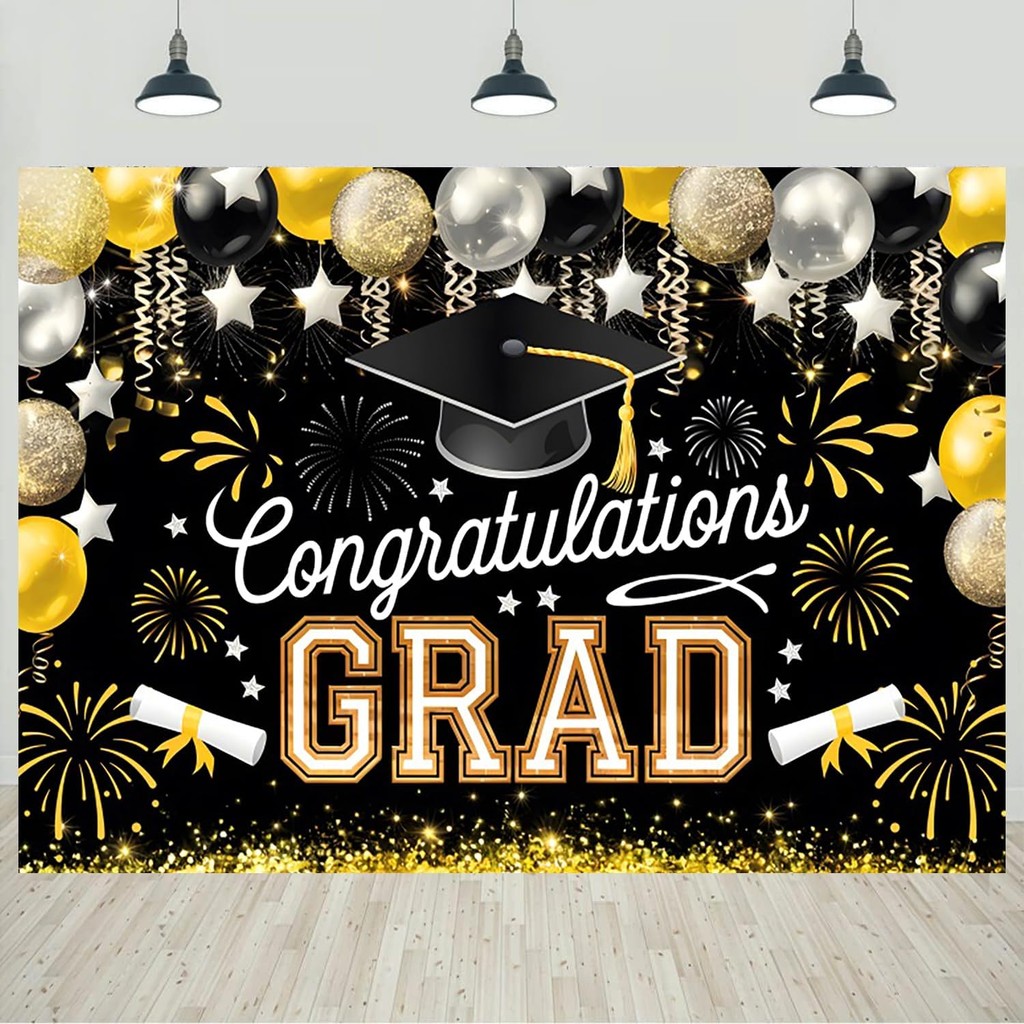 Class of 2025 Graduation Photography Backdrop Black Gold Graduation ...