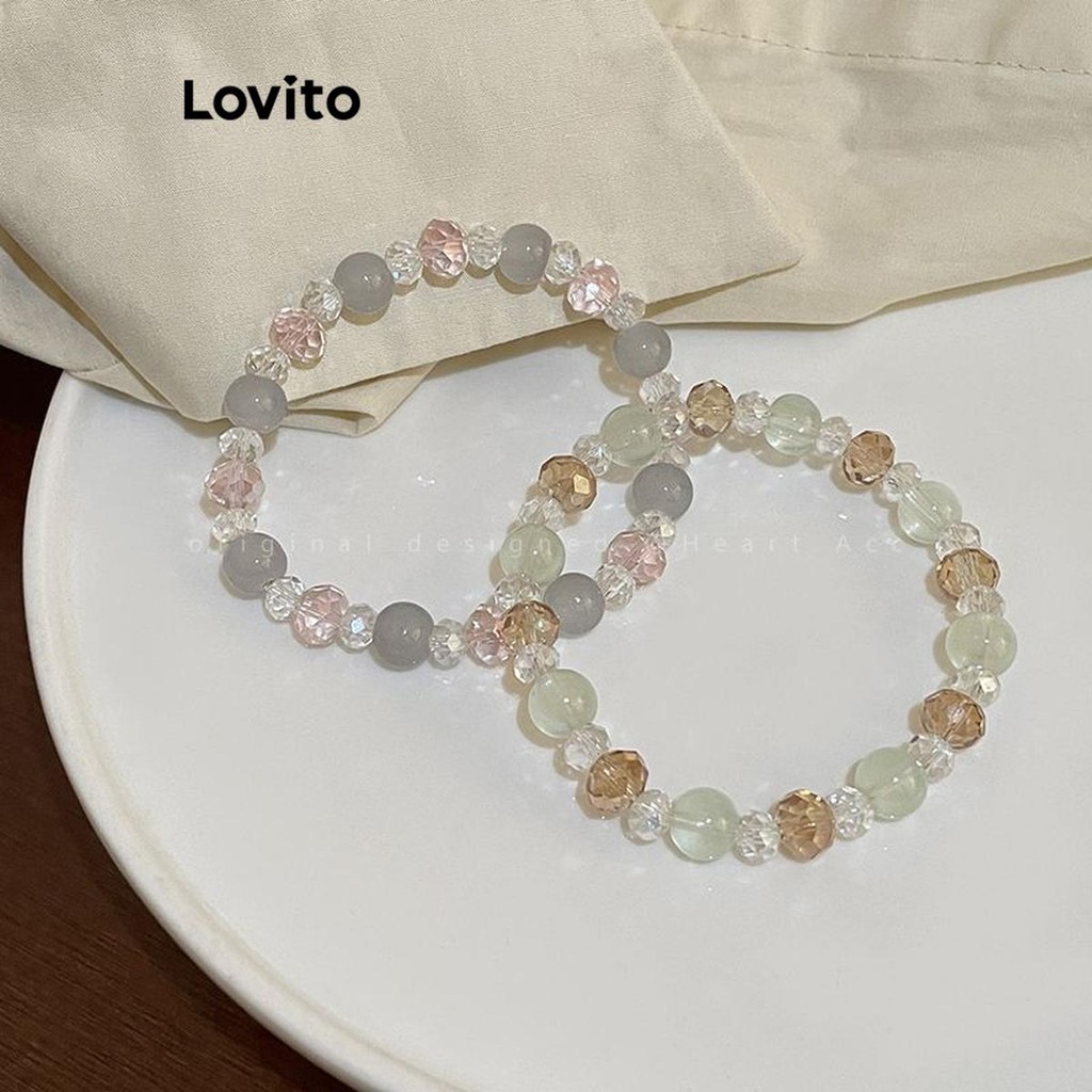 Lovito Women Elegant Plain Beaded Crystal Bracelet LFA27414 | Shopee Philippines