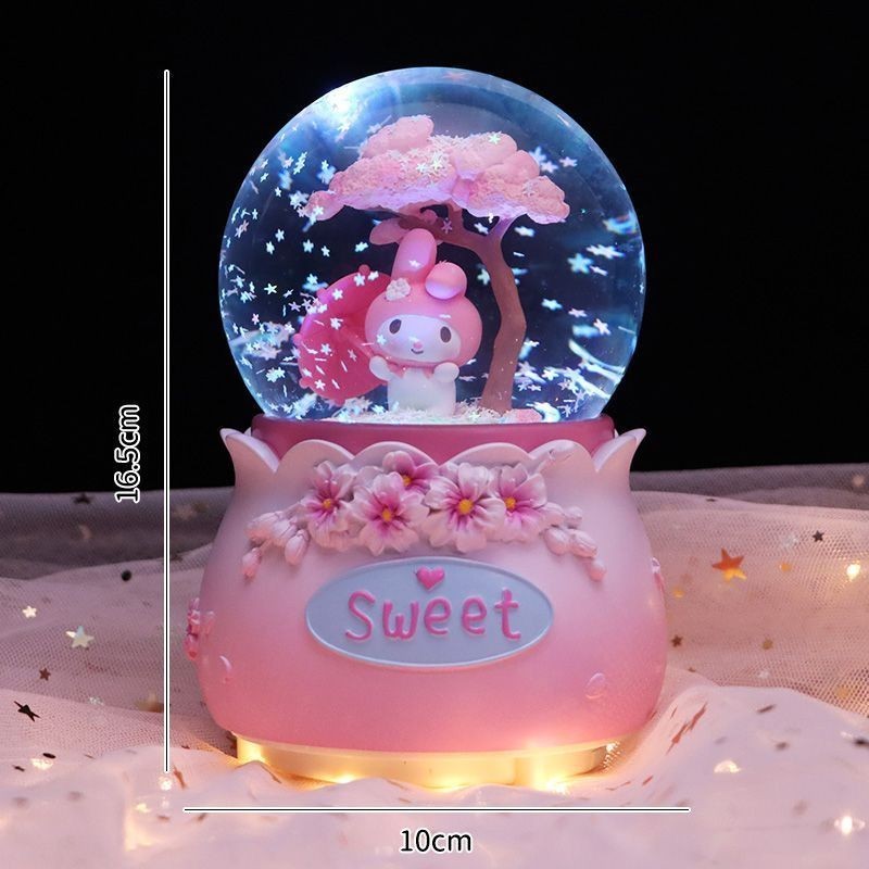 Crystal Ball Girl Rotating Luminous Snow Music Box Kuromi Music Box ...