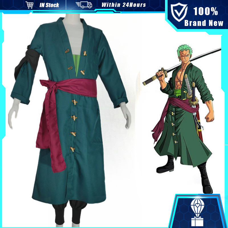 One Piece 2nd Roronoa Zoro Cosplay Costume Halloween Kimono Robe Cloak ...