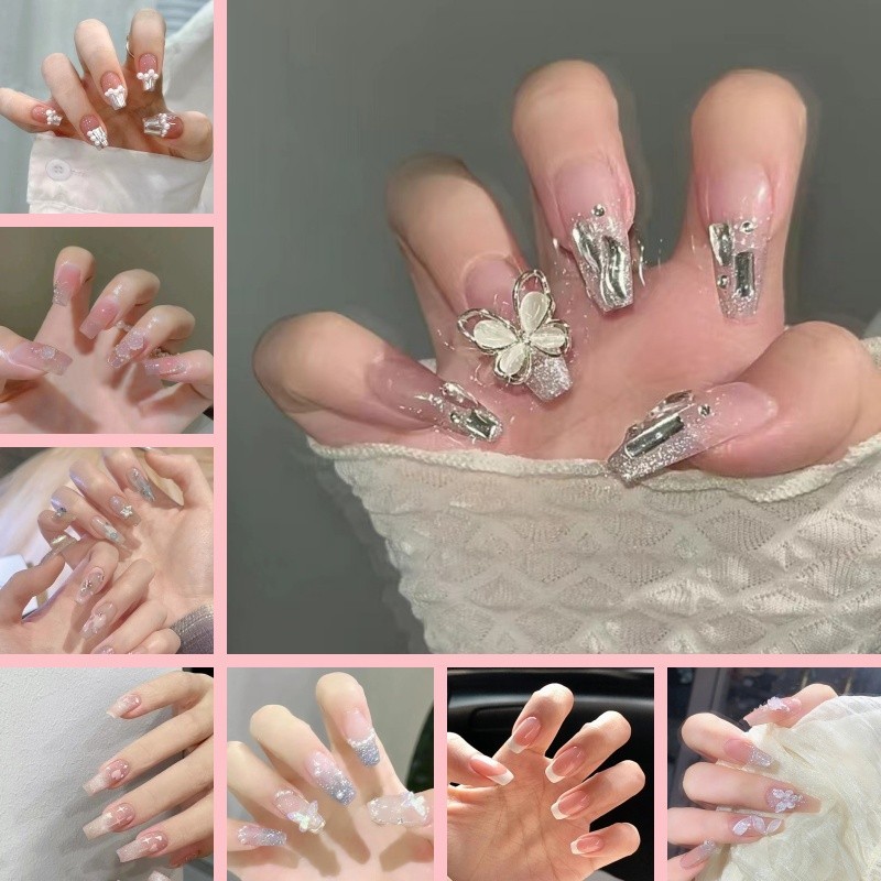【FREE GLUE】 24pcs 3D Acrylic Fake Nails Waterproof Detachable Nail ...