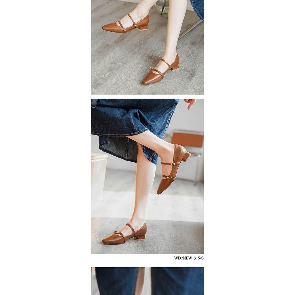 Pointed Toe Low Heel Shoes Women's Shoes Shallow MouthPUAnkle-Strap ...