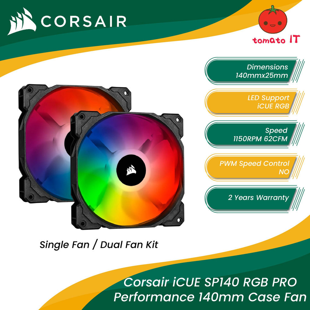 CORSAIR SP140 RGB PRO Perfomance 140mm Fan (Single Fan/Dual Fan Kit ...