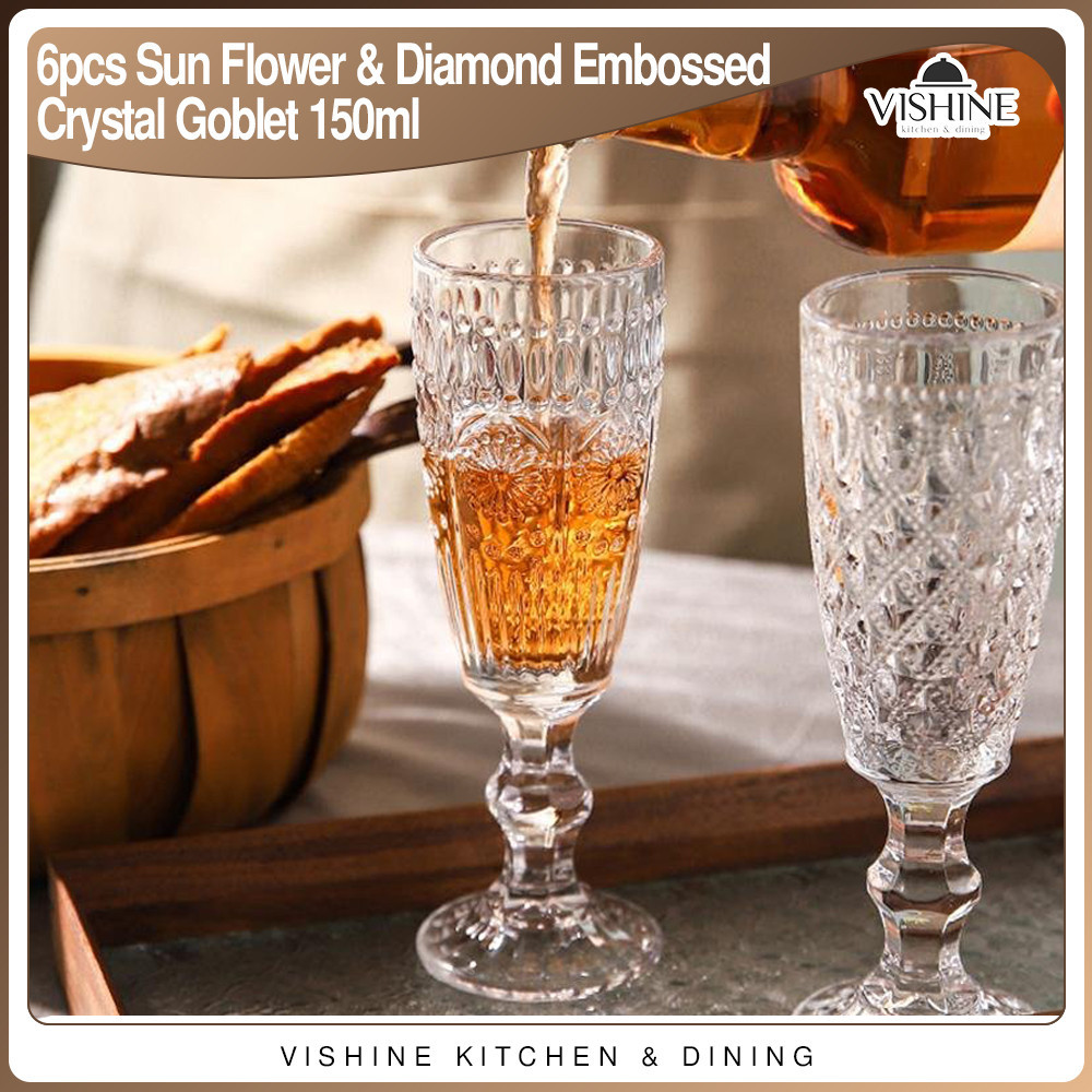 VISHINE 1pc Embossed Crystal Goblet Champagne Glassware Sun flower ...