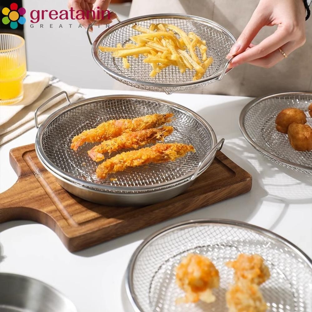 GREATANIN Frying Filter Mesh Plate, Stainless Steel Double Ear Oil ...