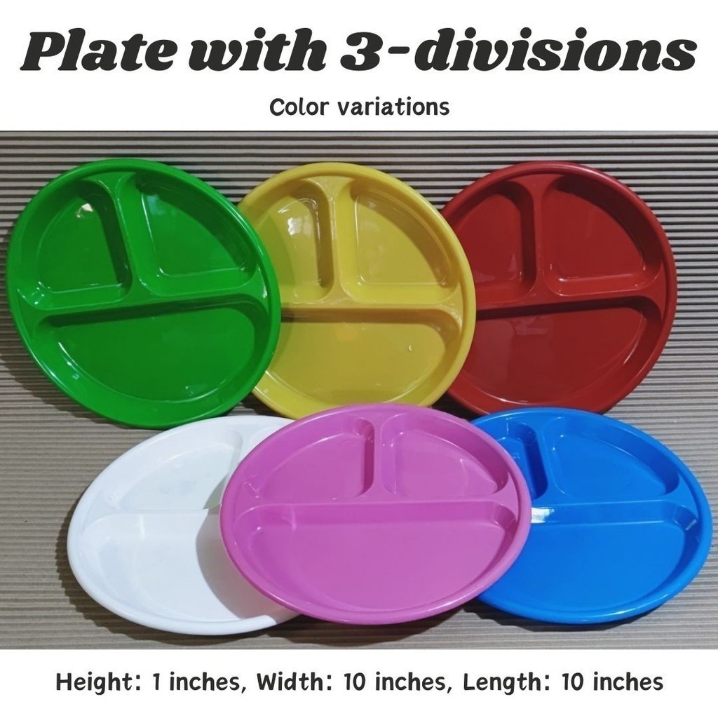 Winspire 6pcs 3-Division Plastic Plates – 10-Inch Round Dish for ...