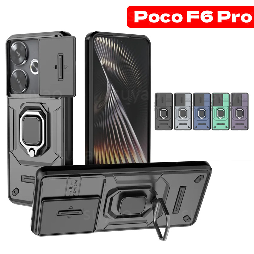 For Xiaomi Poco F6 Pro F6pro 5g 2024 Phone Case Armor Ring Car Stand