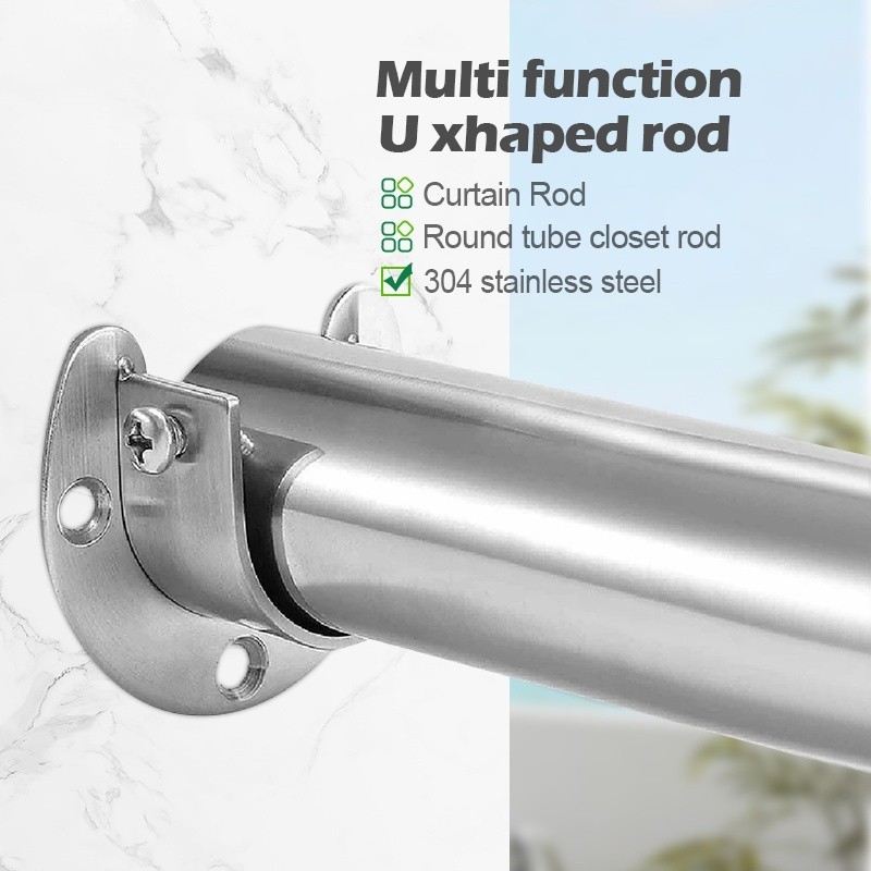 Stainless Steel U Shaped Rod Supports Pole Sockets Clothes Rail Closet ...