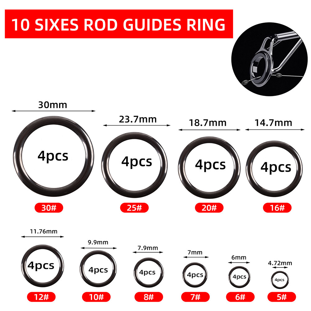 40pcs Fishing Rod Guides Ring Ceramic Guide Ring Rod Repair Replacement ...