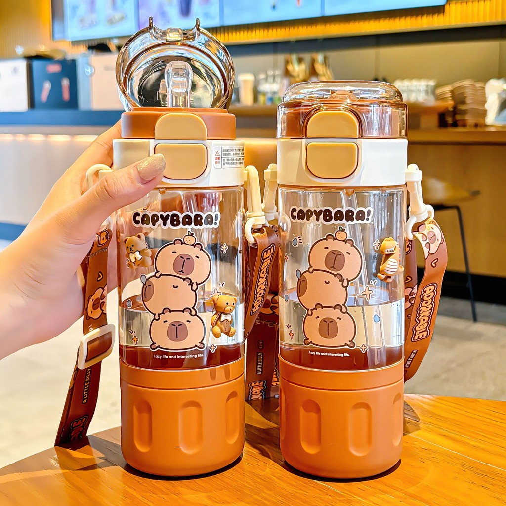 capybara water bottle 580ml ay may ligtas na straw at pop-up lid ...