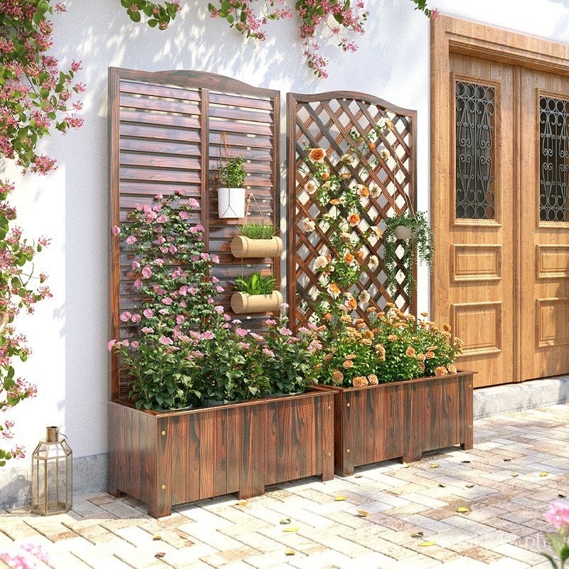Outdoor Antiseptic Wood Fence Flower Stand Partition Screens Exposed ...