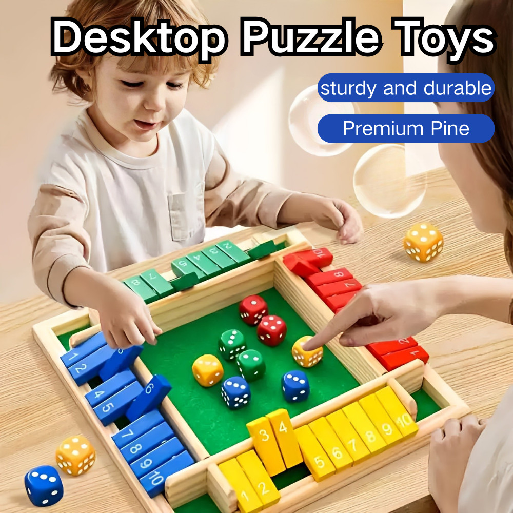 Wooden Dice Tabletop Board Game Four Way Flip Numbers Game Desktop ...