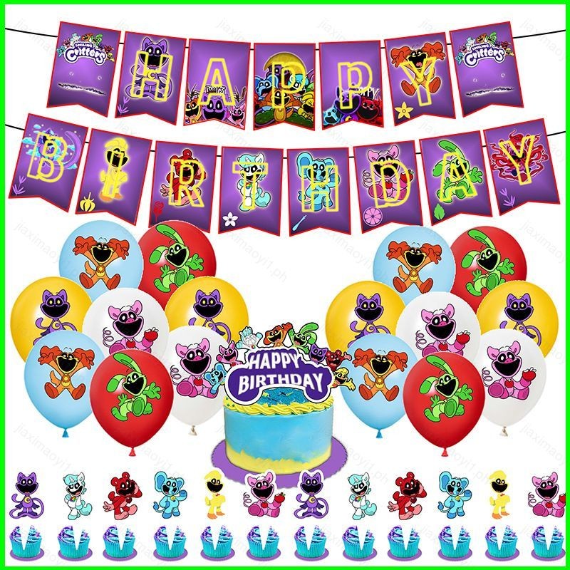 JX1 Smiling Critters Themed Decoration Celebrate Party Banner Balloon ...