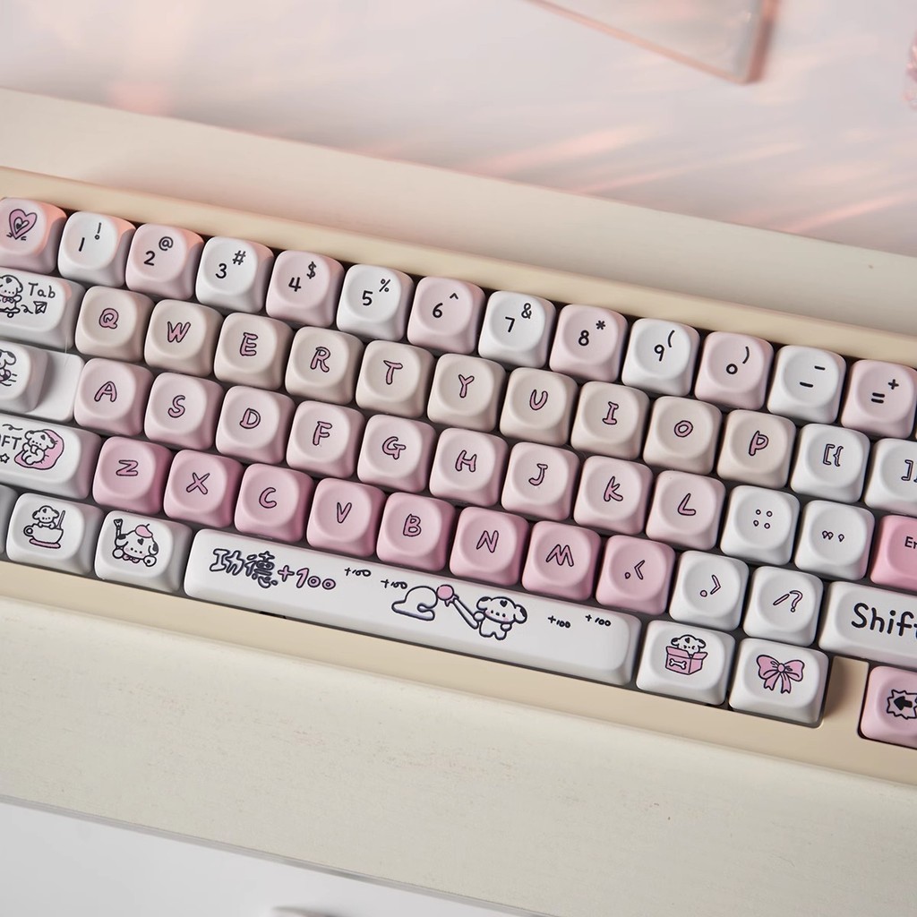 MOA 132 Keys Pink Puppy dog keycap PBT Cute Round keycaps set for ...
