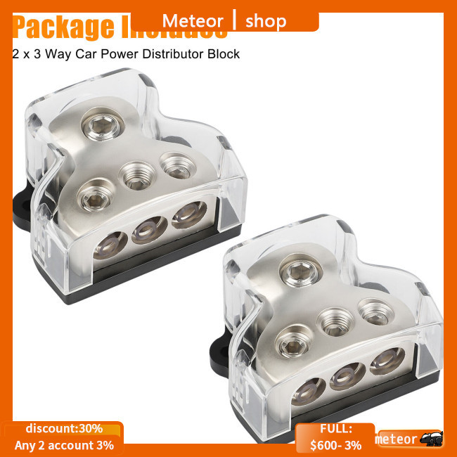 MET 2Pcs 3 Way Power Distribution Block 1 x 0 Gauge In 3 x 4 Gauge Out Ground Distributor ...