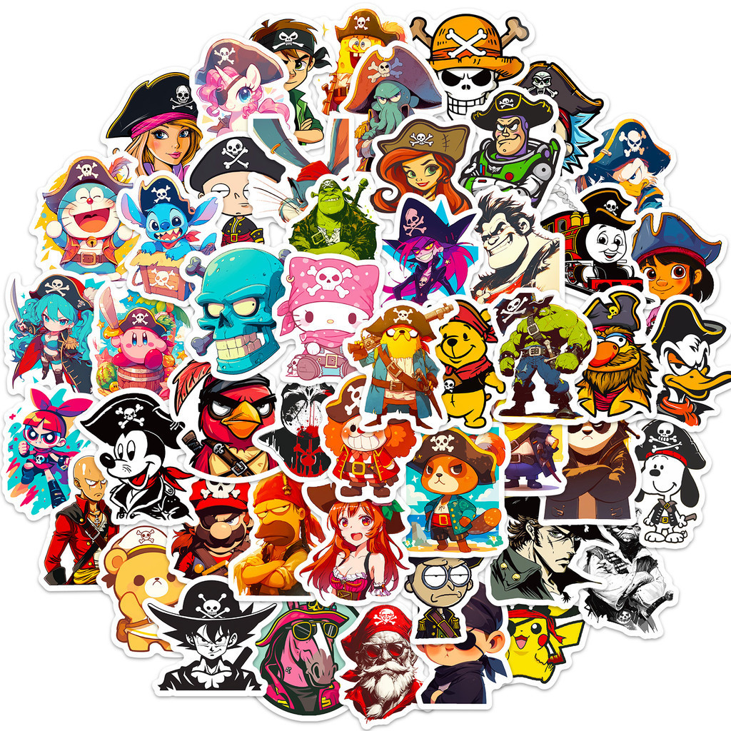 50PCS Cartoon Cute Character Pirate Image Waterproof Graffiti Stickers ...
