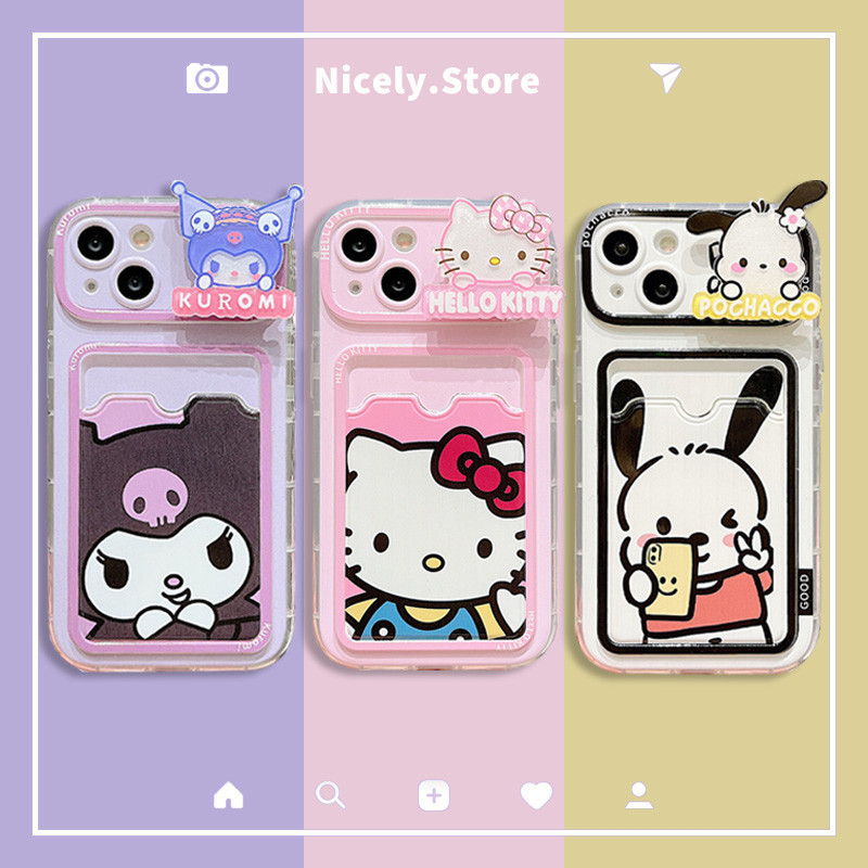 Cute Sanrio Luminous Hello Kitty Kuromi Card Holder Phone Case Compatible for iPhone 15 14 13 ...