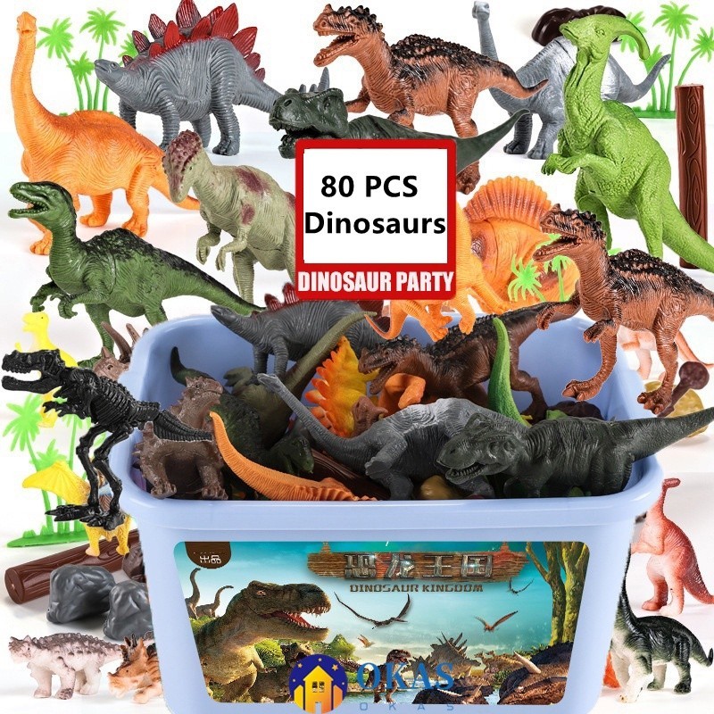 80 Dinosaur Toy Playset With Play Mat, T-Rex, Triceratops,Plants etc+ ...
