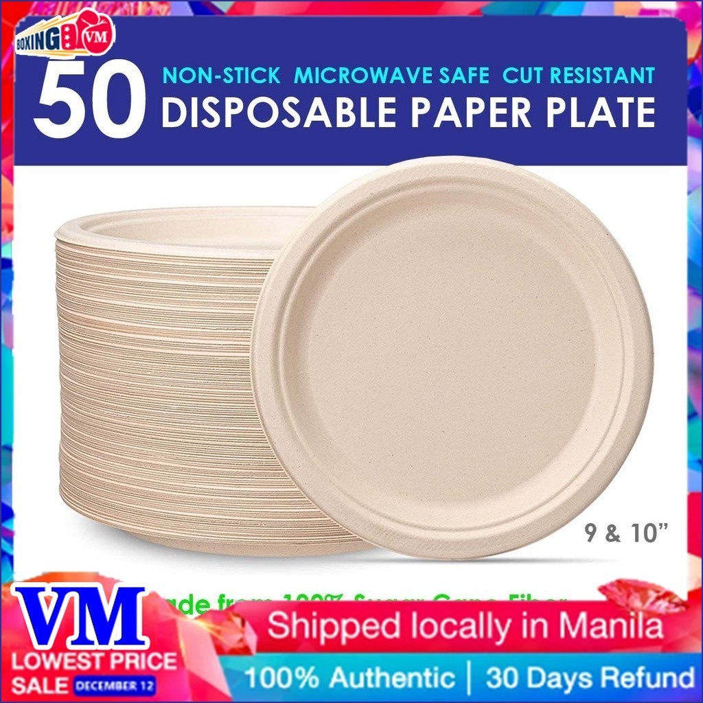 50pcs. Disposable Plate 9-10" Extra Strong, Extra Thick Microwave Safe ...