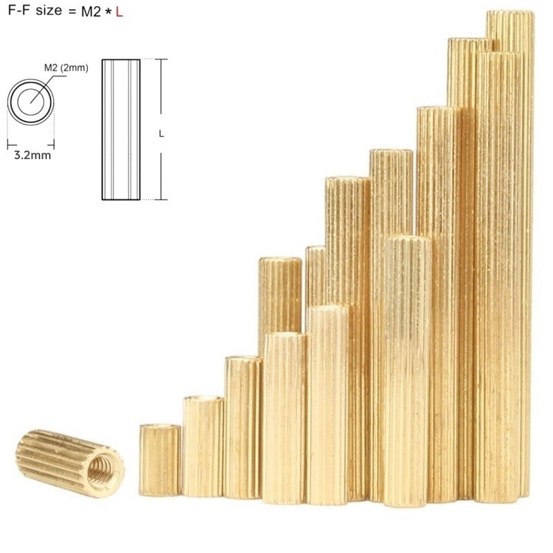 M2 Copper Pillar Thread Brass Round Standoff Knurling Spacer Screw ...