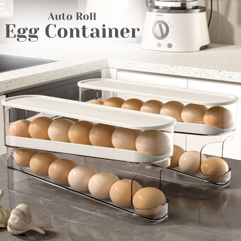 2 Tier Auto Rolling Egg Dispenser Holder Space Saving Fridge Storage ...