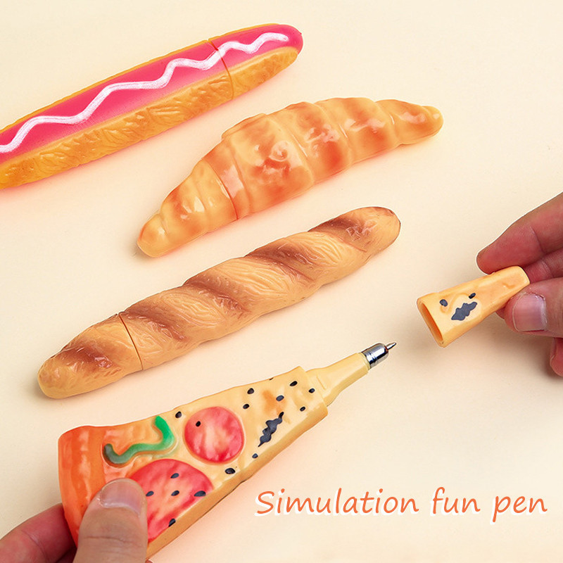 Creative Magnetic Bread Pizza Pen Black Ink Cute Croissant Baguette ...
