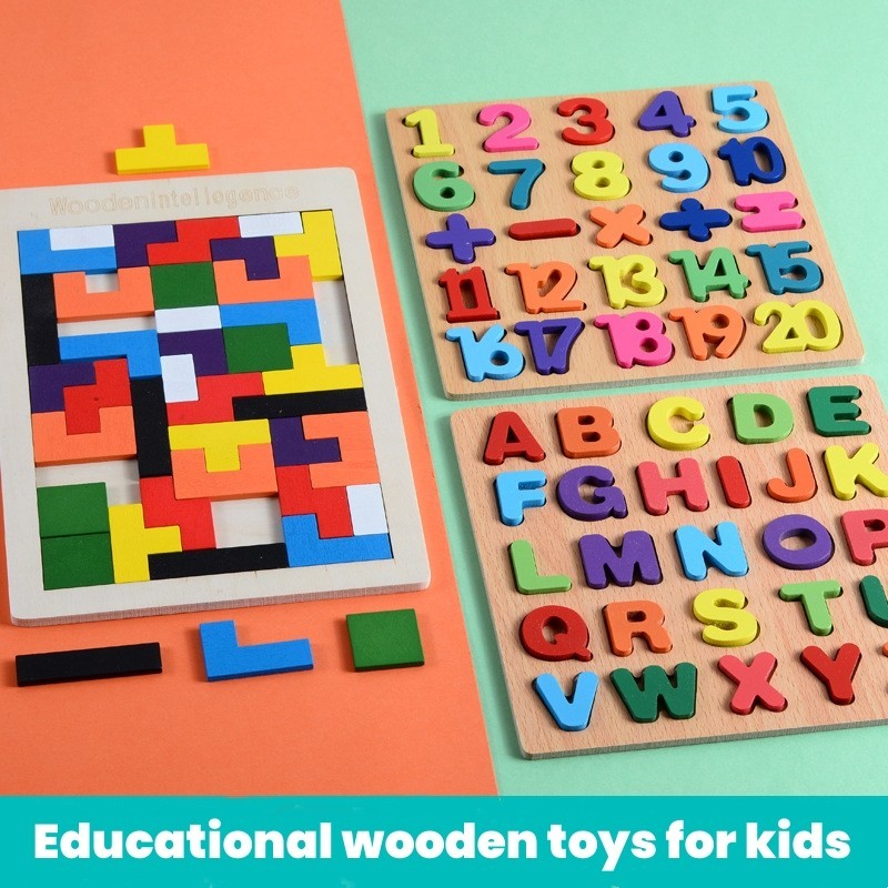 ABC Alphabet Digital Puzzle Wooden Toys Kid Number Letter shape ...