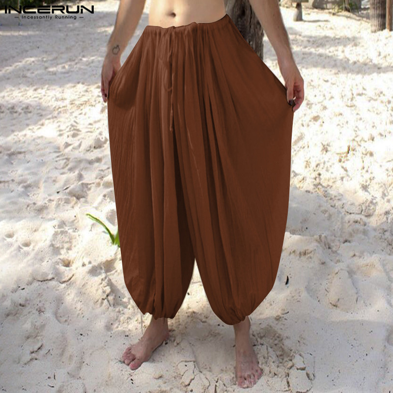 INCERUN Men Vintage Solid Color Casual Loose Bloomers Pants Presale ...