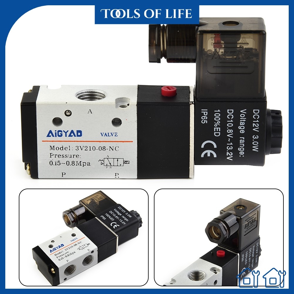 FSFO_DC 12V 3V210-08 2 Position 3 Way 1/4 PT Air Pneumatic Solenoid ...