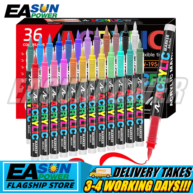 12/24/36 Color Soft Tip Acrylic Marker Pen Direct Liquid Paint Marker ...